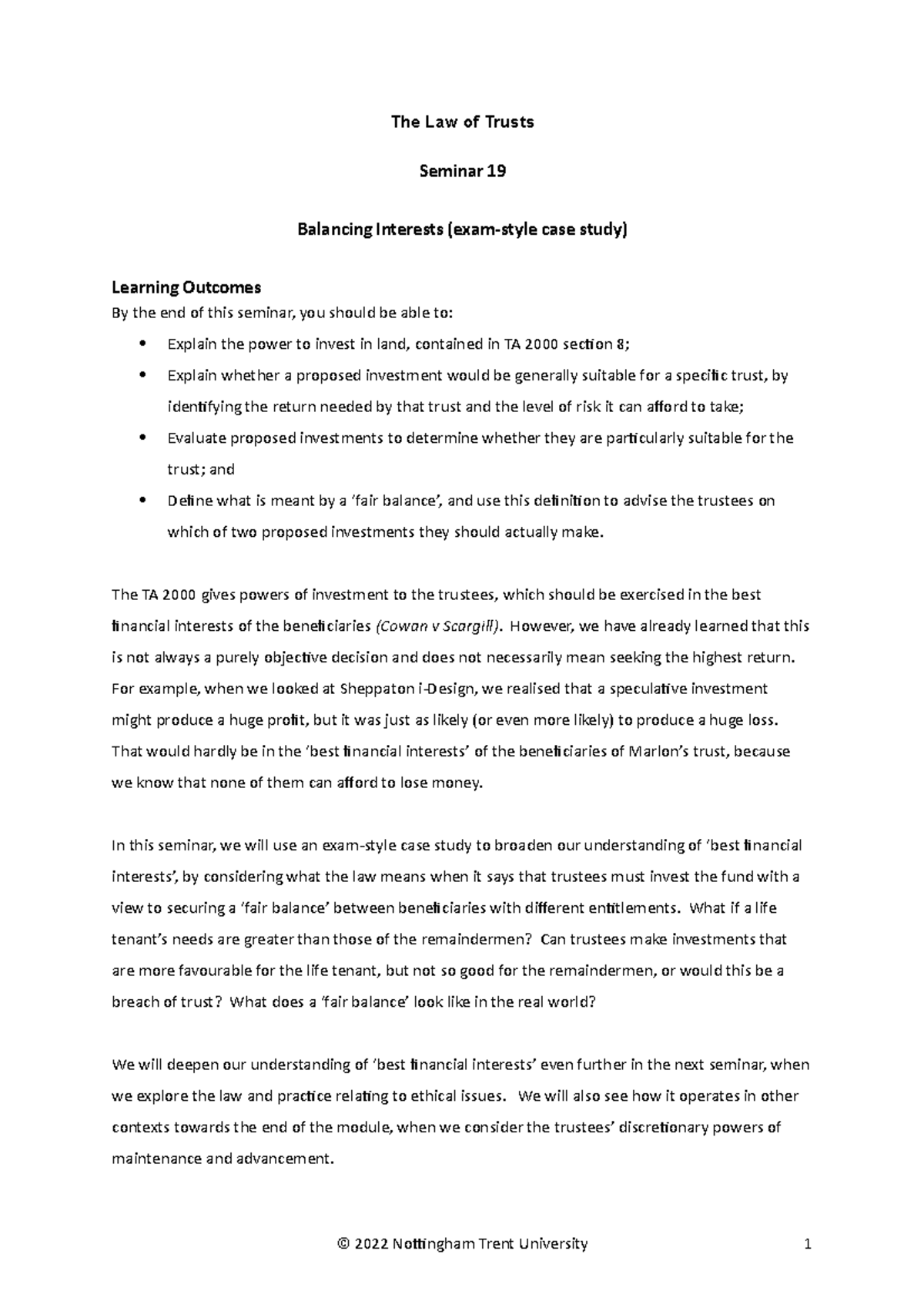 Seminar 19 Briefing - Balancing Interests - The Law of Trusts Seminar ...