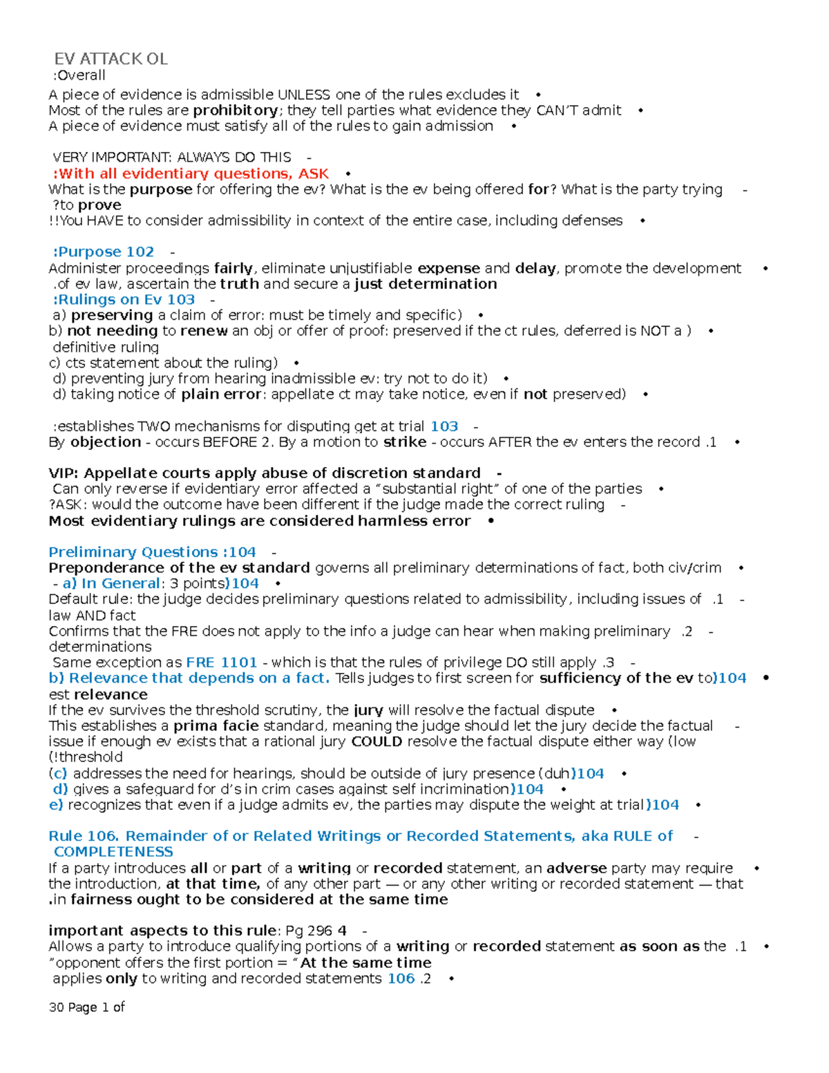 EV Attack OL - All Rules - : Overall A piece of evidence is admissible ...