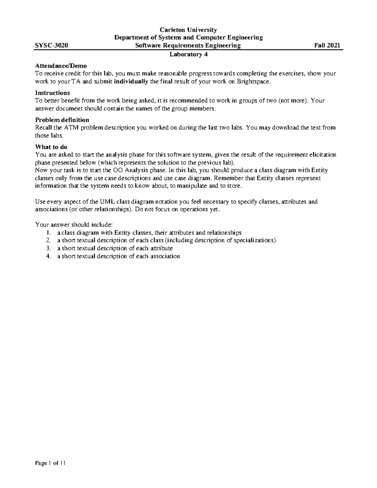 Lab4-fall2021aaaaaaaaaaaaa - Sysc 3020 - Carleton - Studocu