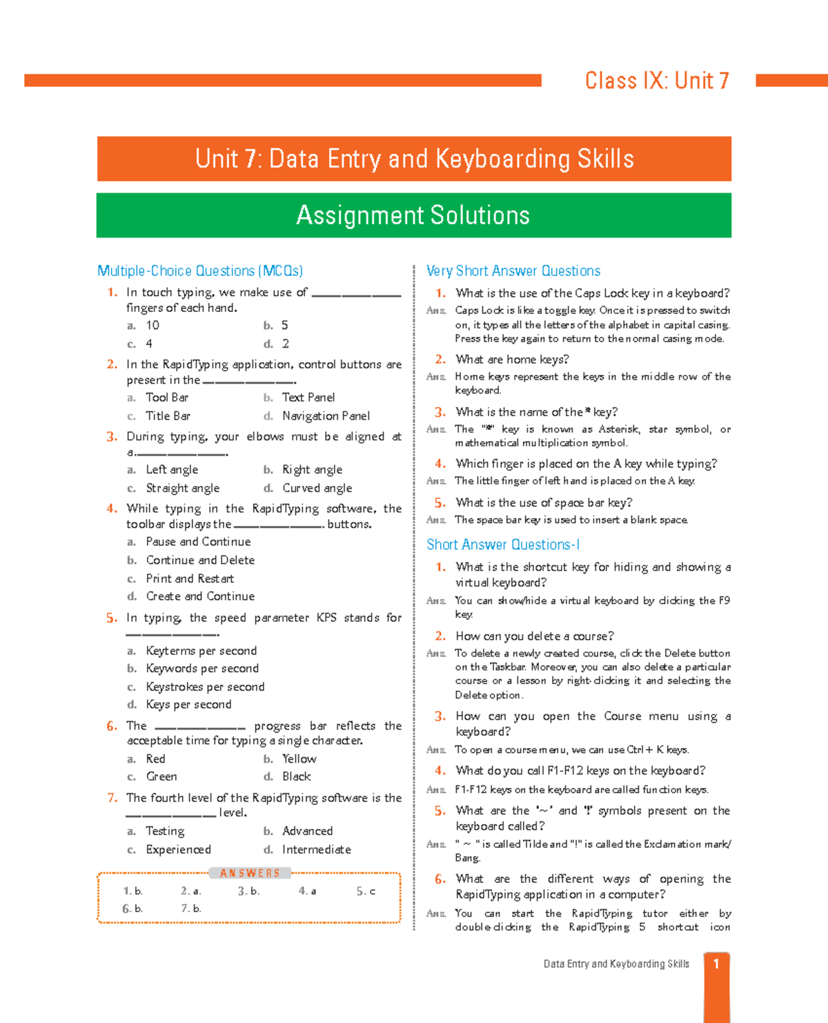 About keyboarding skills - Data Entry and Keyboarding Skills 1 Class IX ...