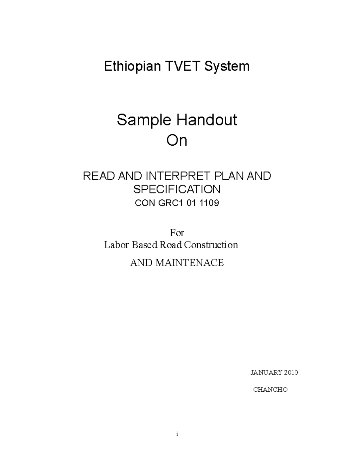 READ AND Interpret - additional - Ethiopian TVET System Sample Handout ...