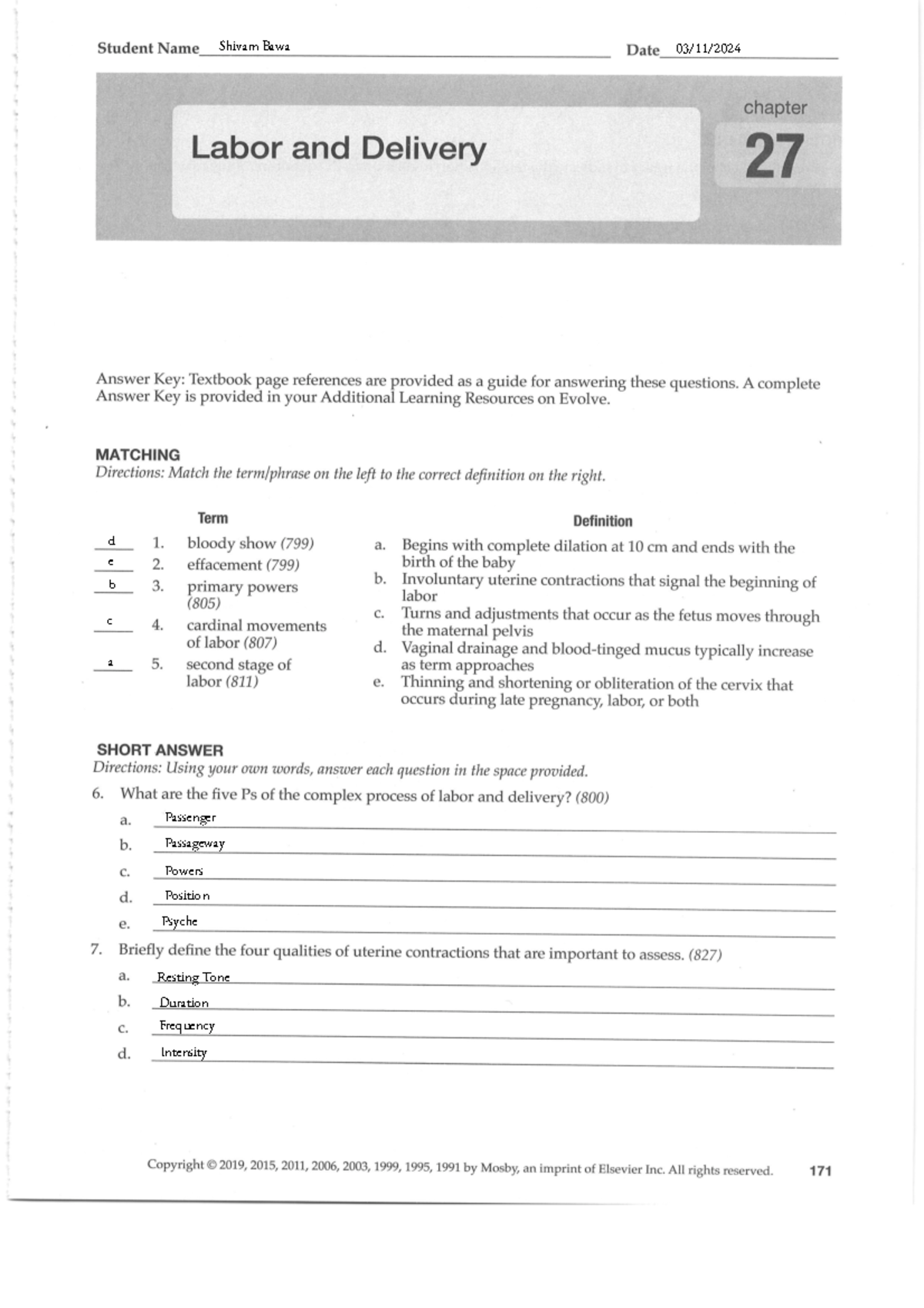 Ch 27 SG blank - HW Ending Chapter Assignment - NURS_3023 - Shivam Bawa ...