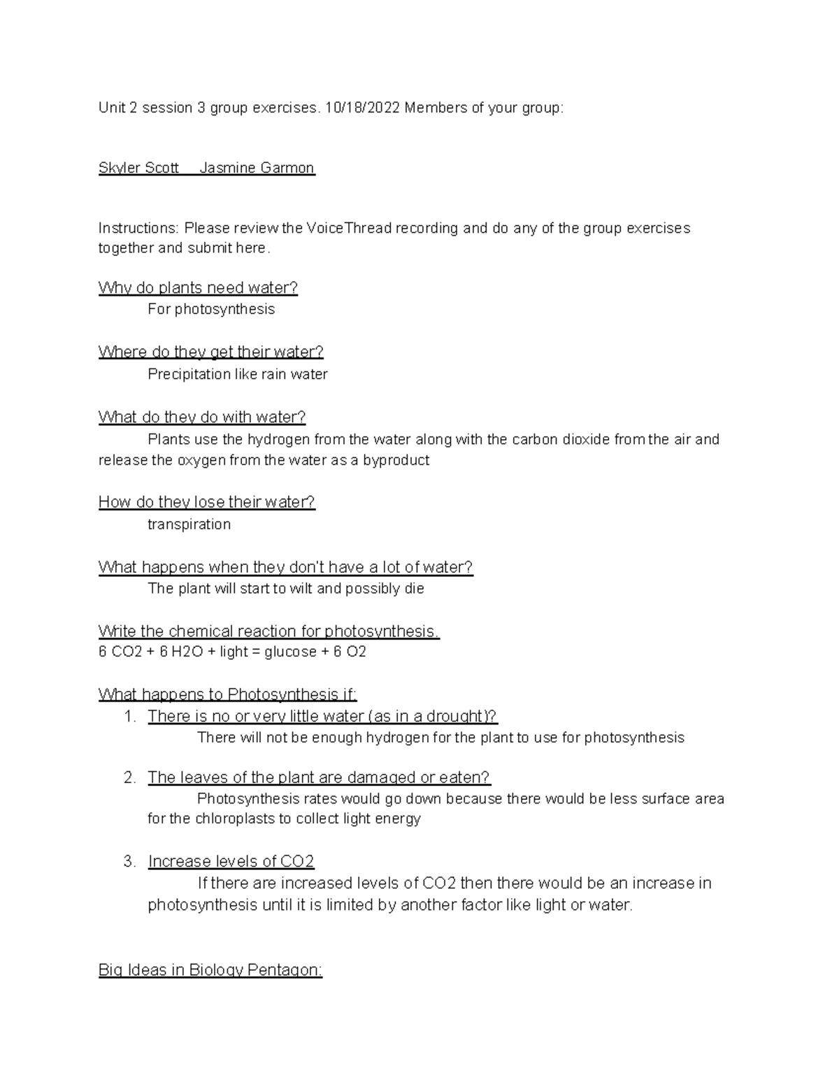 Unit 2 session 3 - describes why plants need water and why they need to ...