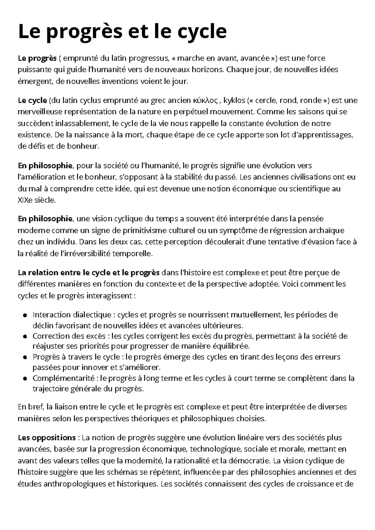 Le progrès et le cycle - Le progrès et le cycle Le progrès ( emprunté ...