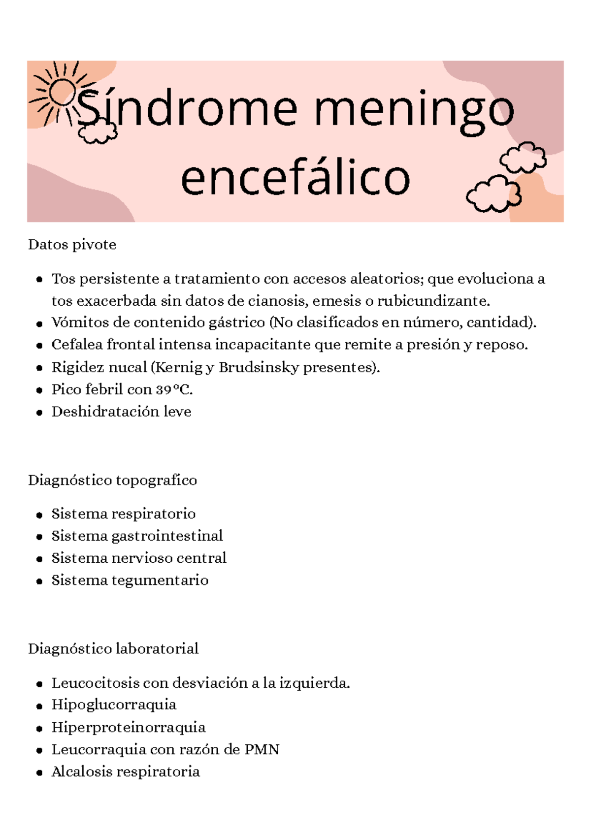 Meningitis bacteriana (síndrome meningo encefálico) - Datos pivote ...