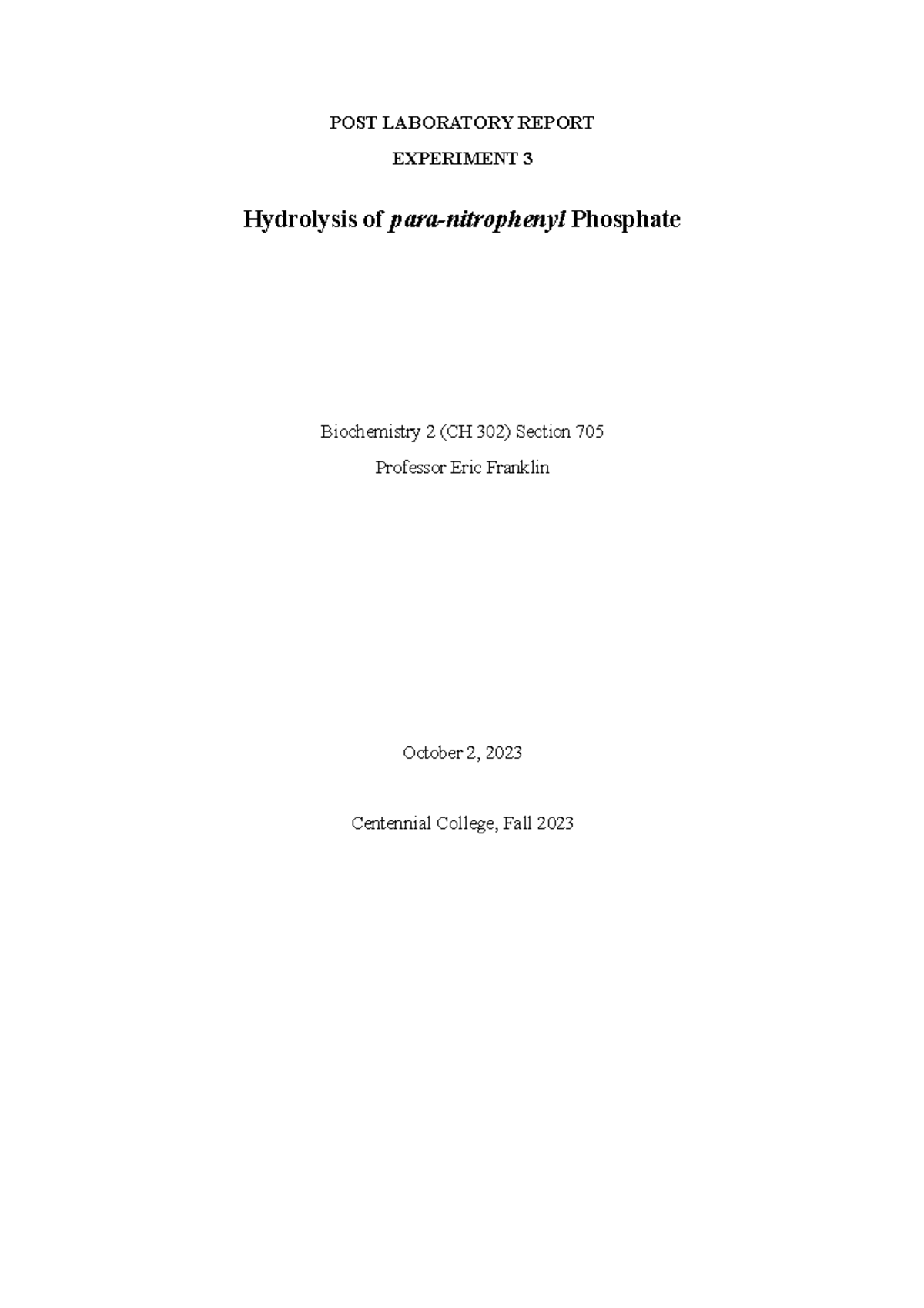 POST LAB 3 p NPP Biochem - Hydrolysis of P-nitrophe Phosphate - POST ...