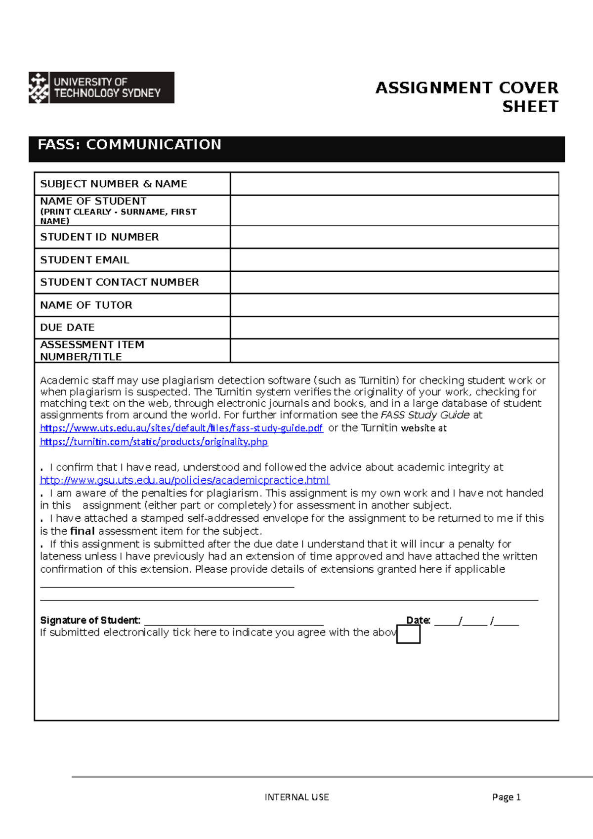 assignment-cover for final - ASSIGNMENT COVER SHEET FASS: COMMUNICATION SUBJECT NUMBER & NAME ...