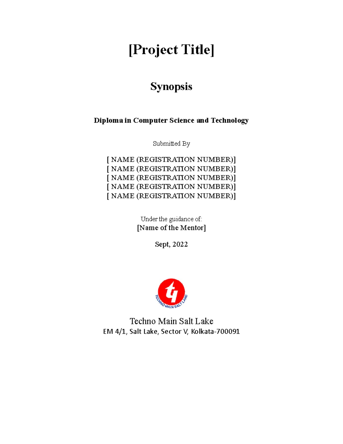 Project Synopsis Template for CST - [Project Title] Synopsis Diploma in Computer Science and ...