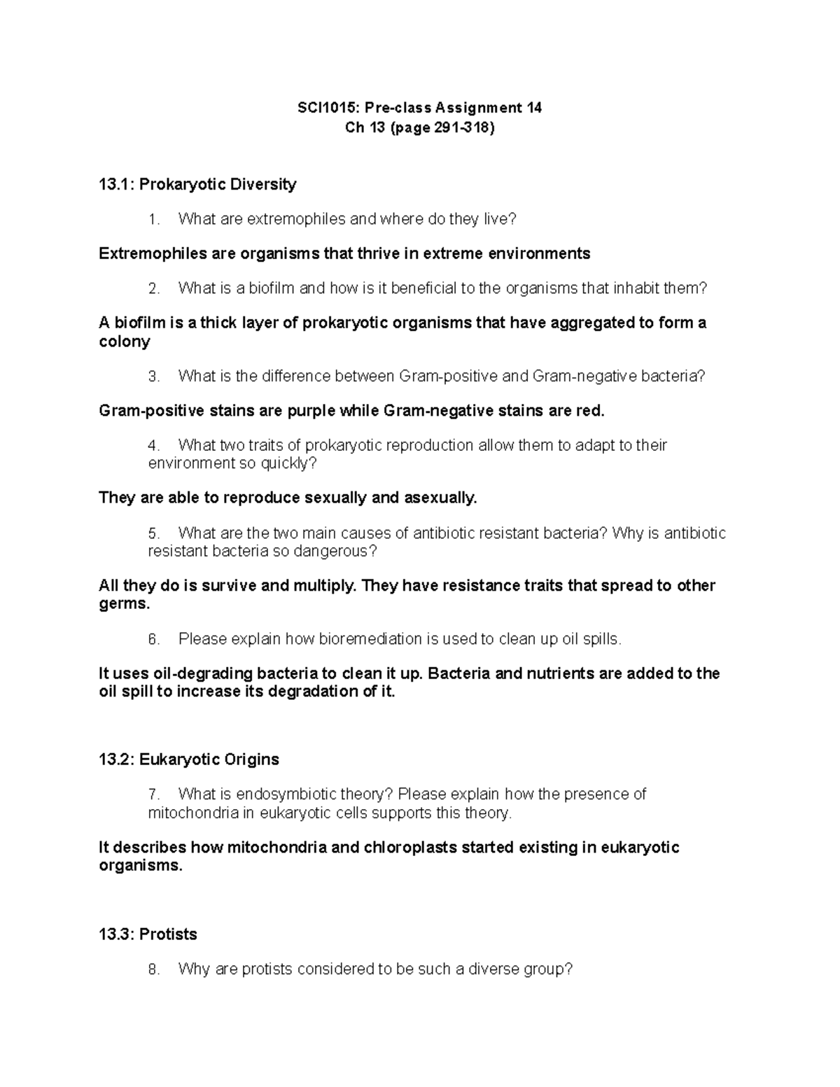 Pre-Class Assignment 15 - SCI1015: Pre-class Assignment 14 Ch 13 (page ...