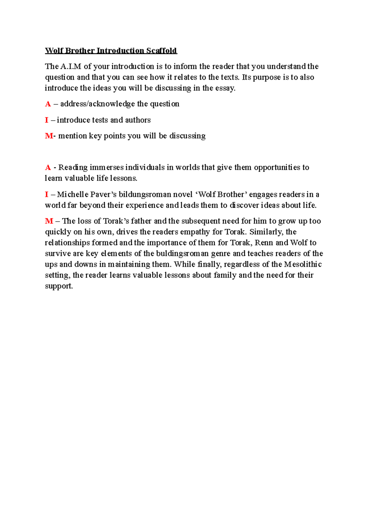 Wolf Brother Introduction Scaffold - I of your introduction is to ...