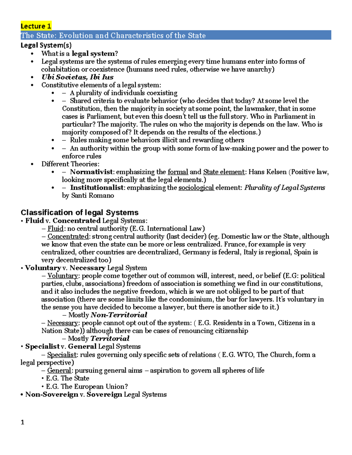 Lessons 1-5 - Lectures notes from lecture 1 to 5 - Lecture 1 The State ...