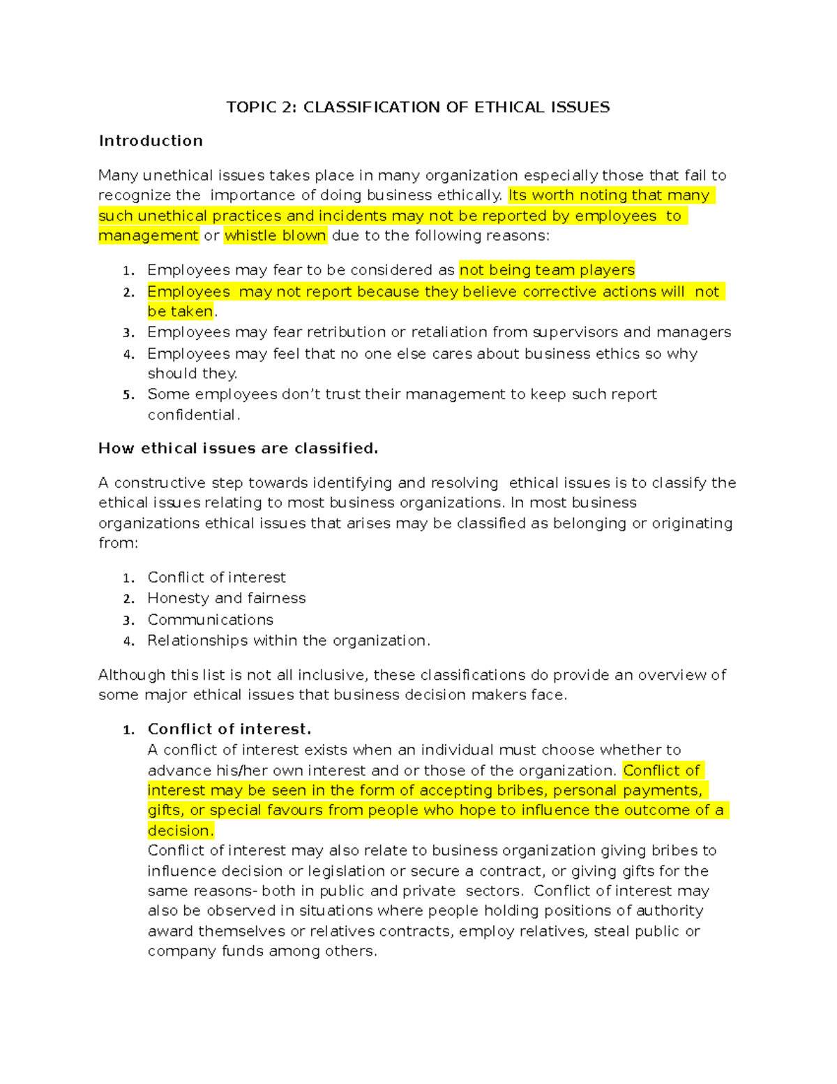 Topic 2 Classification OF Ethics Issues - TOPIC 2: CLASSIFICATION OF ...