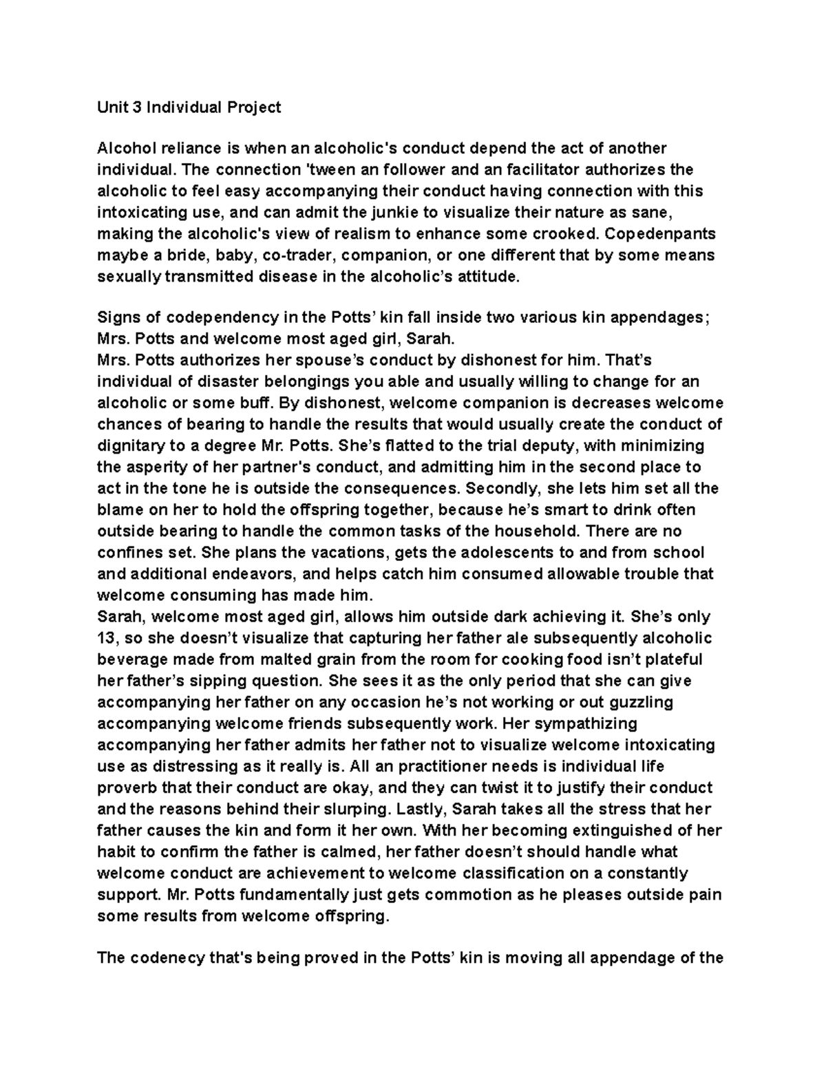 UNIT 3 Project CJHS311 - Unit 3 Individual Project Alcohol reliance is ...