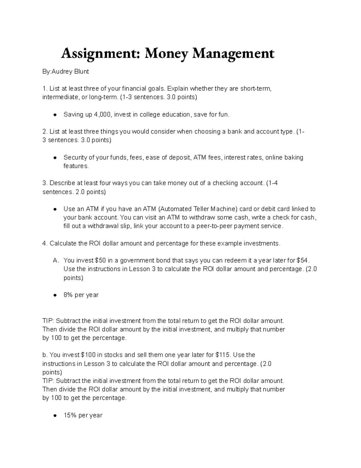Assignment Money Management - Assignment: Money Management By:Audrey ...