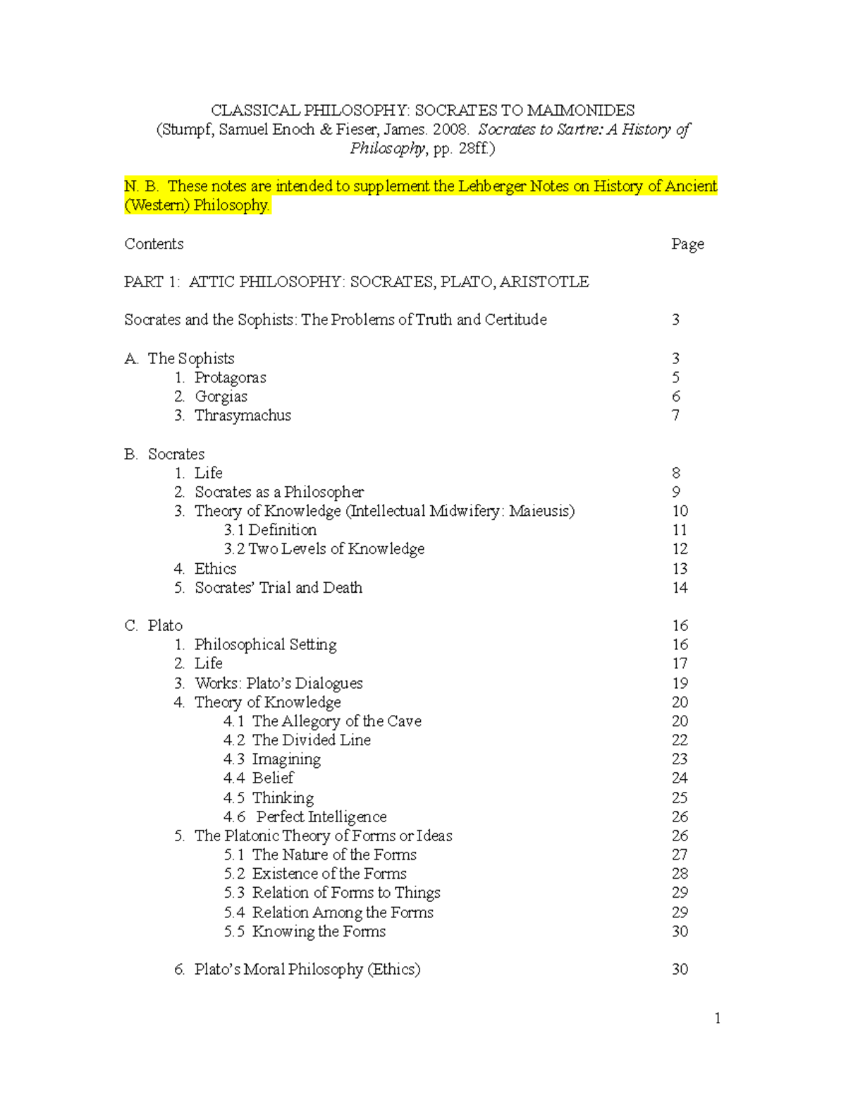 History OF Philosophy (Classical, Stumpf) - CLASSICAL PHILOSOPHY ...