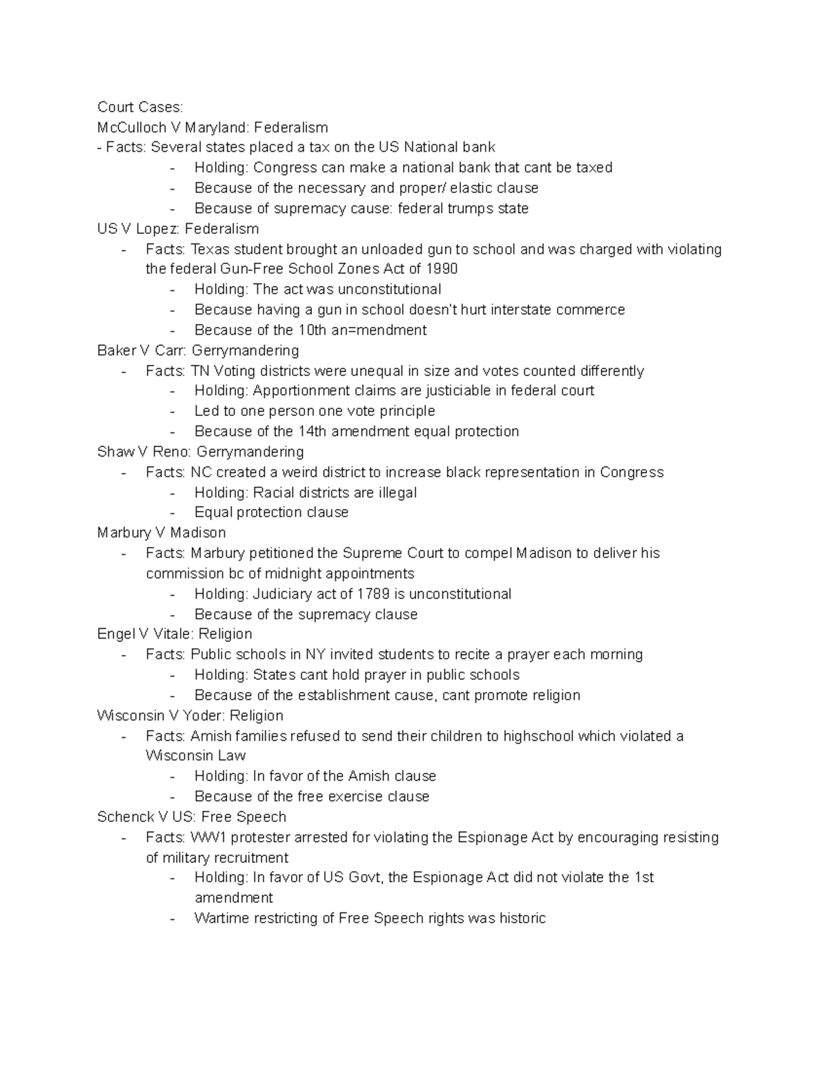 AP Gov Guide - Court Cases: McCulloch V Maryland: Federalism Facts ...