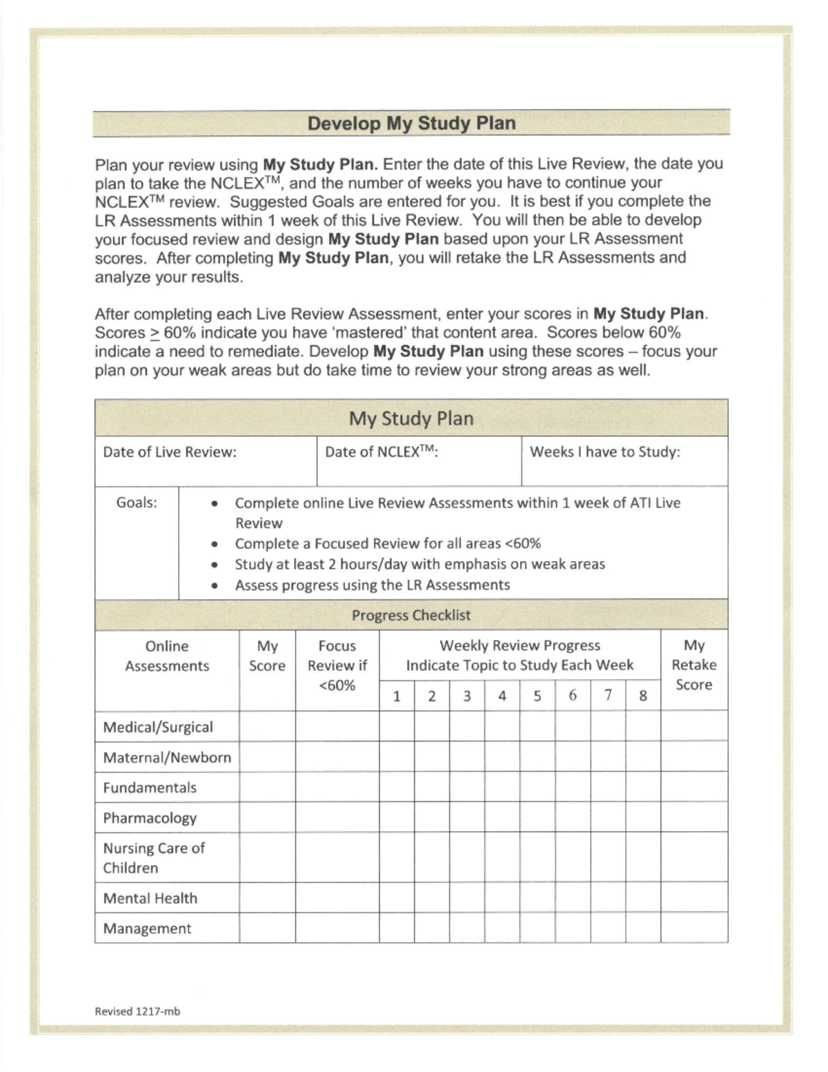 RN Study Plan - mmmm - NUR 209 - Studocu