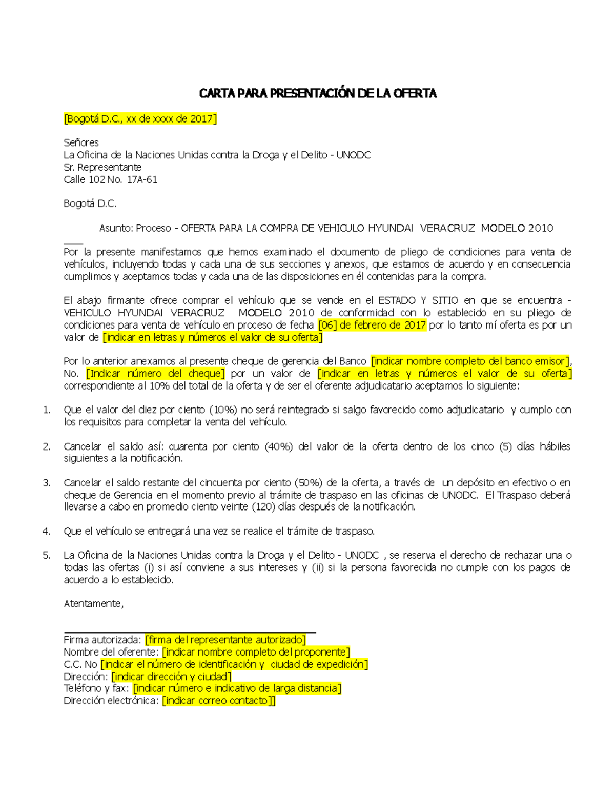 Formato de Carta de presentacion de la Oferta - CARTA PARA PRESENTACIÓN ...