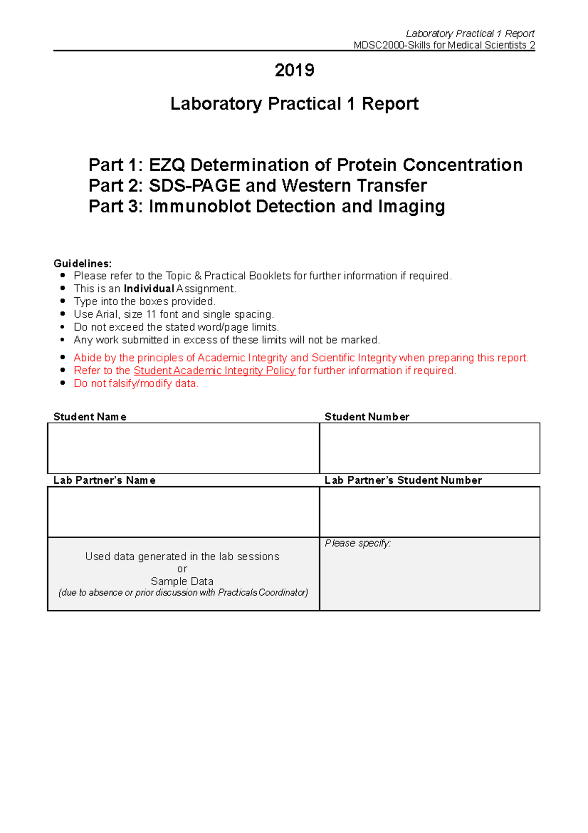 Laboratory Practical 1 Report Template 2019 FLO - MDSC2000 – Skills for ...