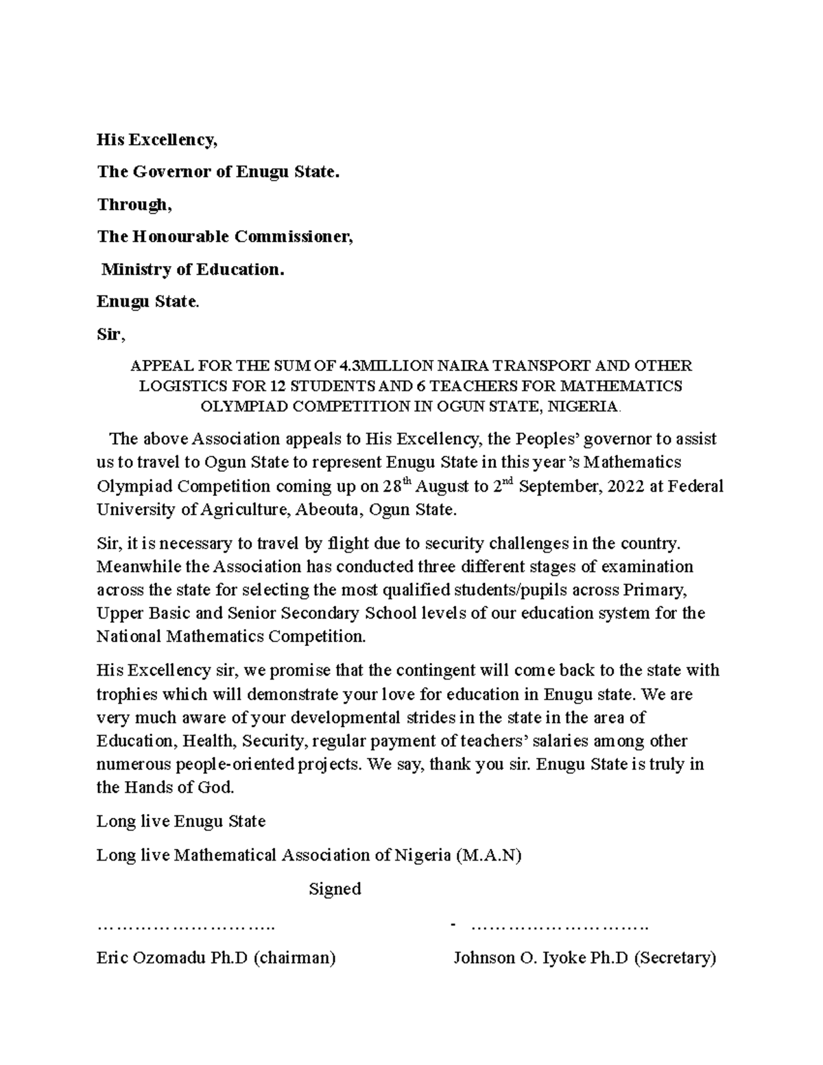 His Excellency - a congratulatory message - His Excellency, The ...