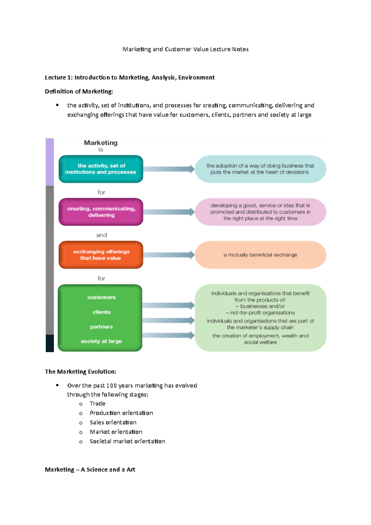 Marketing and Customer Value Lecture Notes - quality, price) Value – A ...