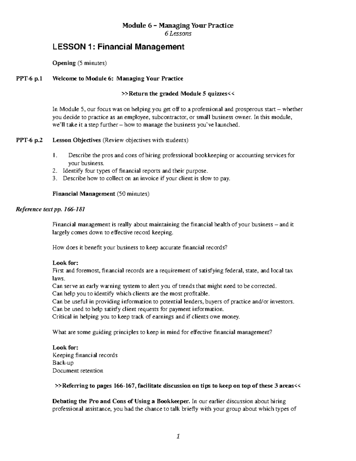 Module 6 financial management - 6 Lessons LESSON 1: Financial ...