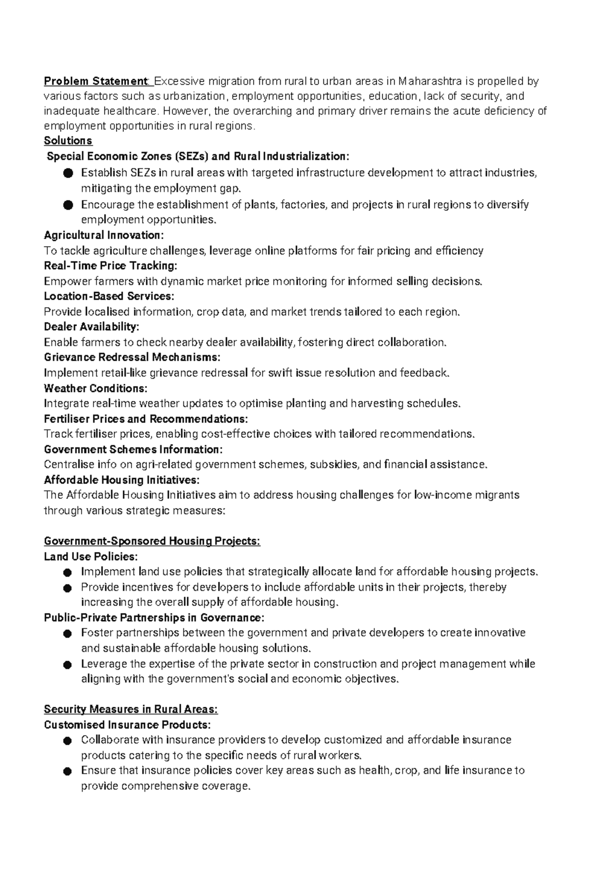 Case Study - Problem Statement: Excessive migration from rural to urban ...