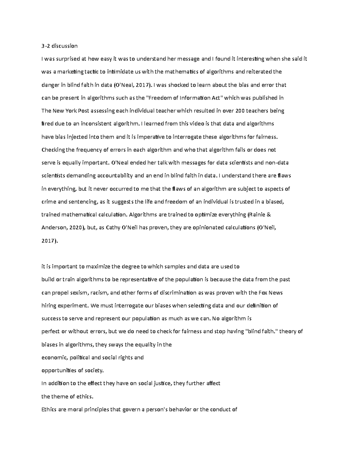 3-2 discussion - I was shocked to learn about the bias and error that ...