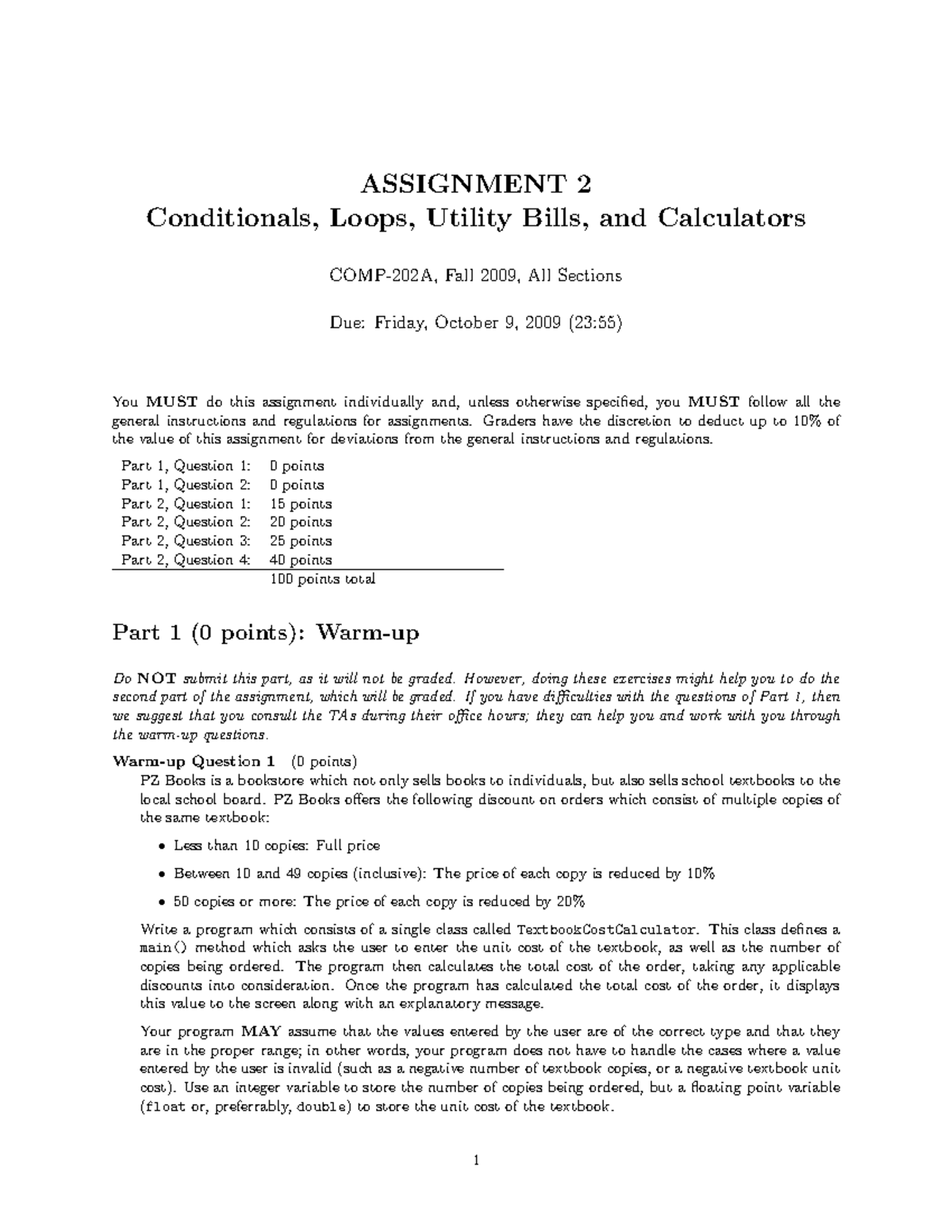 COMP 202 - Assignment - Practice/Exam - ASSIGNMENT 2 Conditionals, Loops, Utility Bills, and ...
