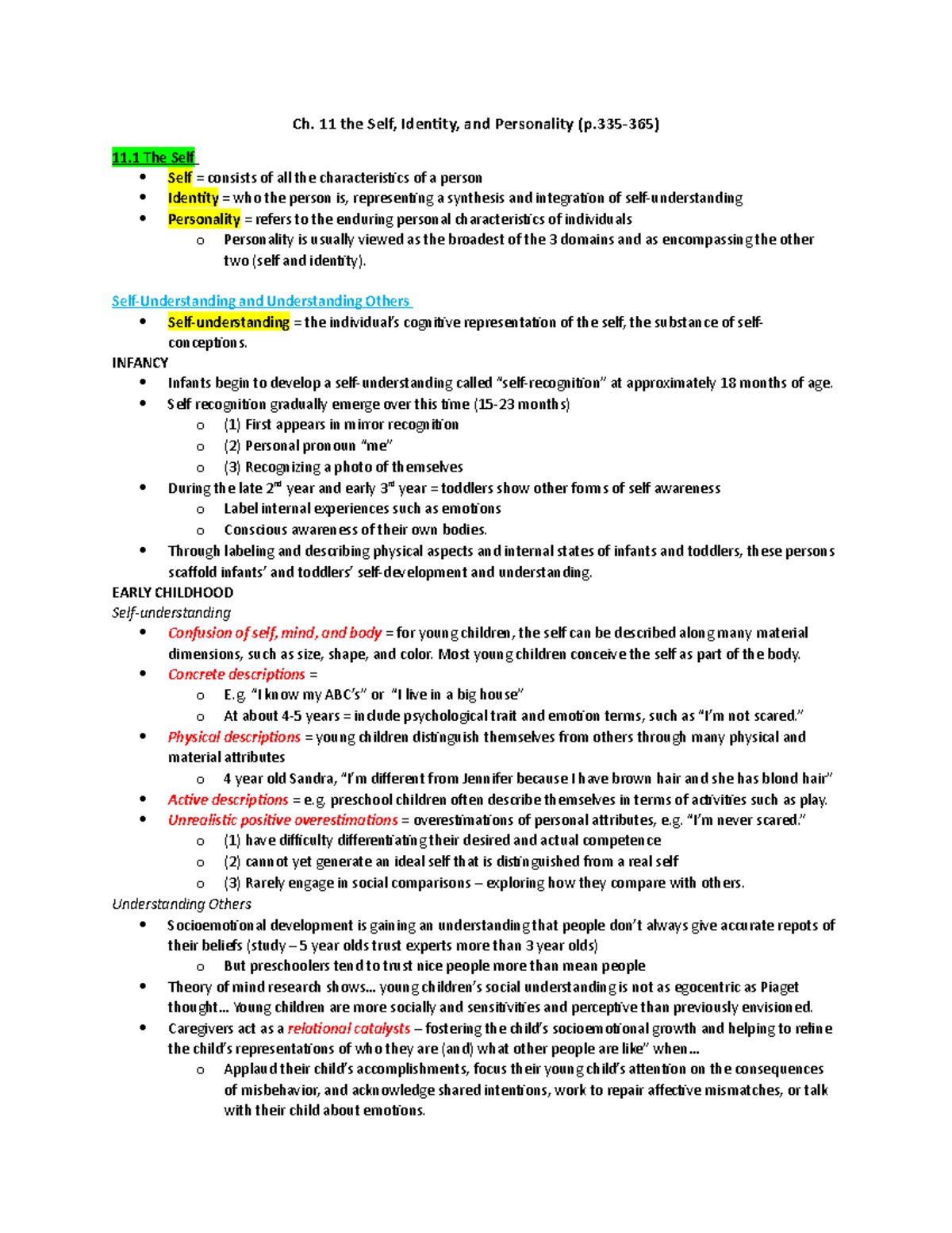 Ch. 11 Personality - Textbook Notes for Ch. 11 - Ch. 11 the Self ...