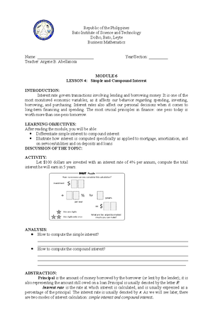 Module 1 (Week 1) - Fractions, Decimals, and Percentages - Republic of the Philippines Bato ...