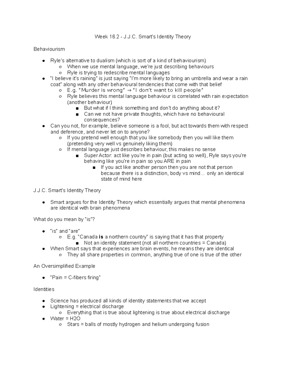 Week 16 - Cory Lewis - Week 16 - J.J. Smart’s Identity Theory ...