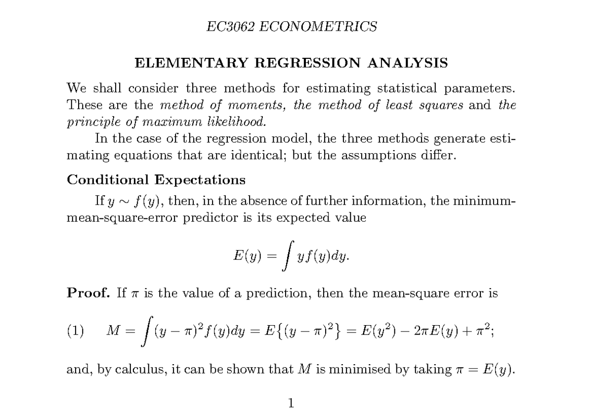 Lecture 1 on educational statistics - EC3062 ECONOMETRICS ELEMENTARY ...