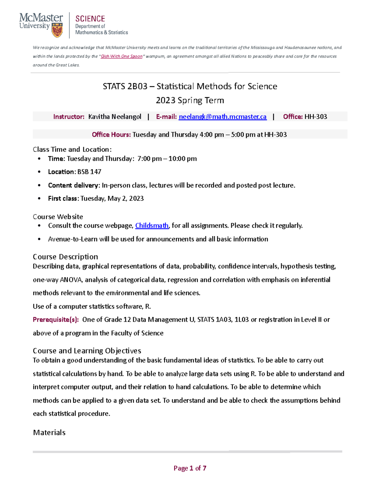 Stats 2B03 Spring 2023 Kavitha Neelangol 1 - Stats 2B03 - McMaster - Studocu