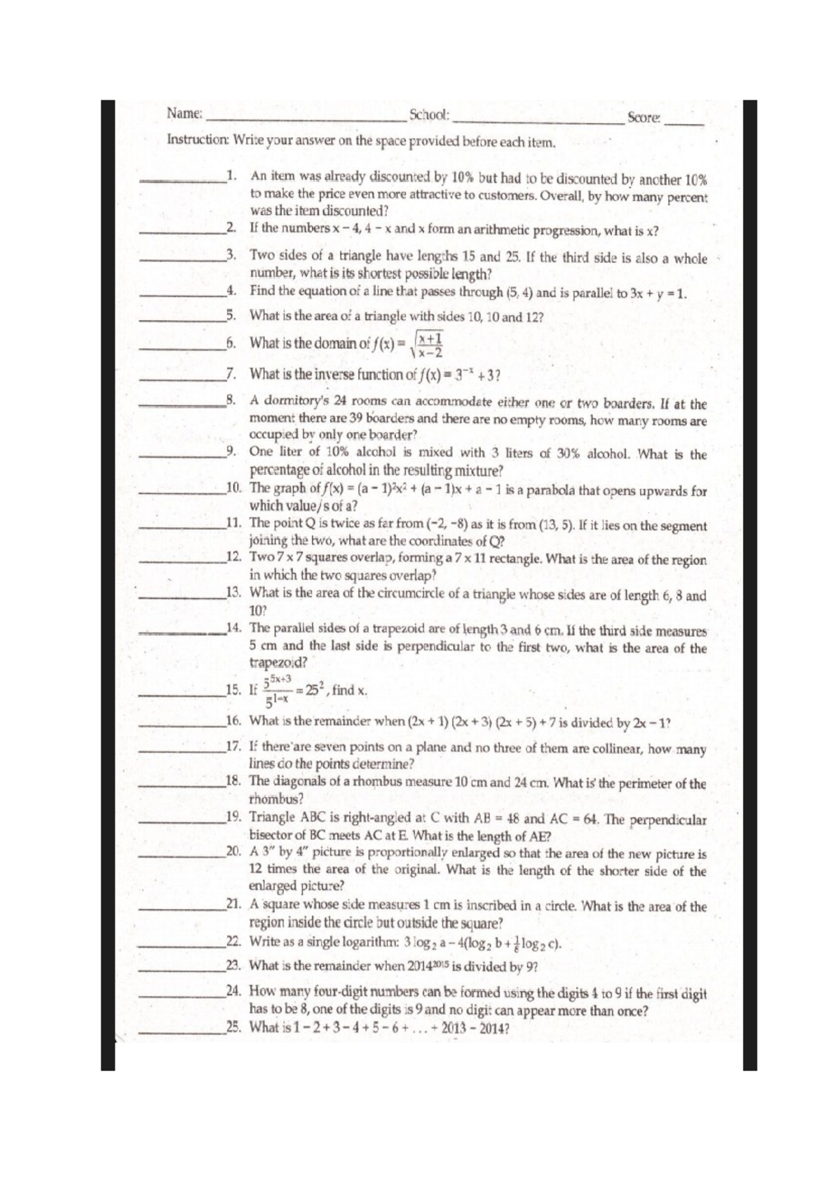 MTAP reviewer - BS Mathematics - Studocu