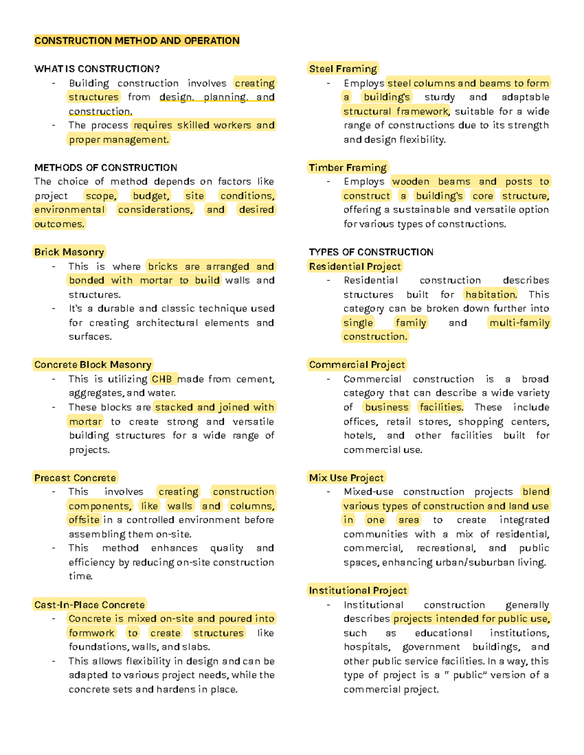[CEM] Midterm Reviewer - CONSTRUCTION METHOD AND OPERATION WHAT IS ...
