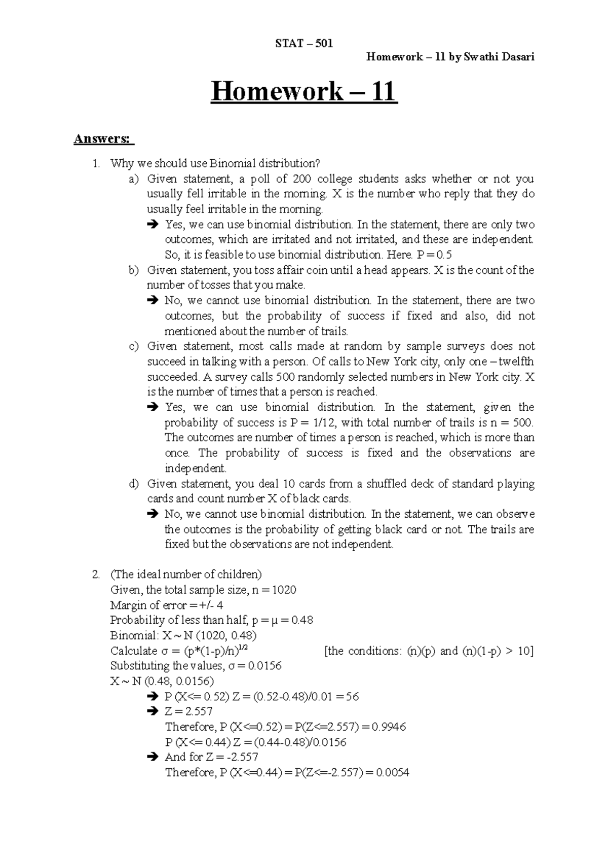 Homework - 11 - Assignment questions for the whole semester. These ...