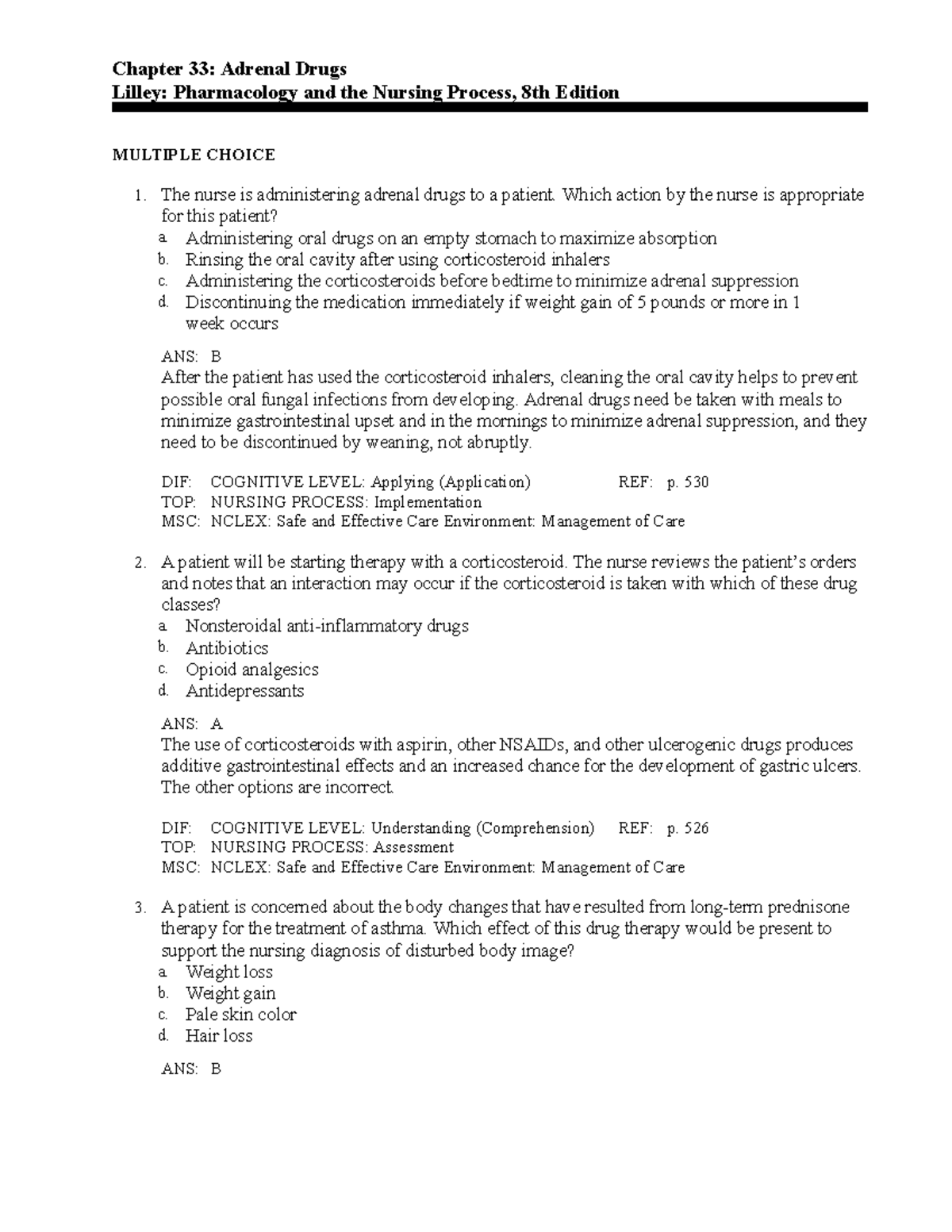 C33 - Pharmacology - Chapter 33: Adrenal Drugs Lilley: Pharmacology and ...