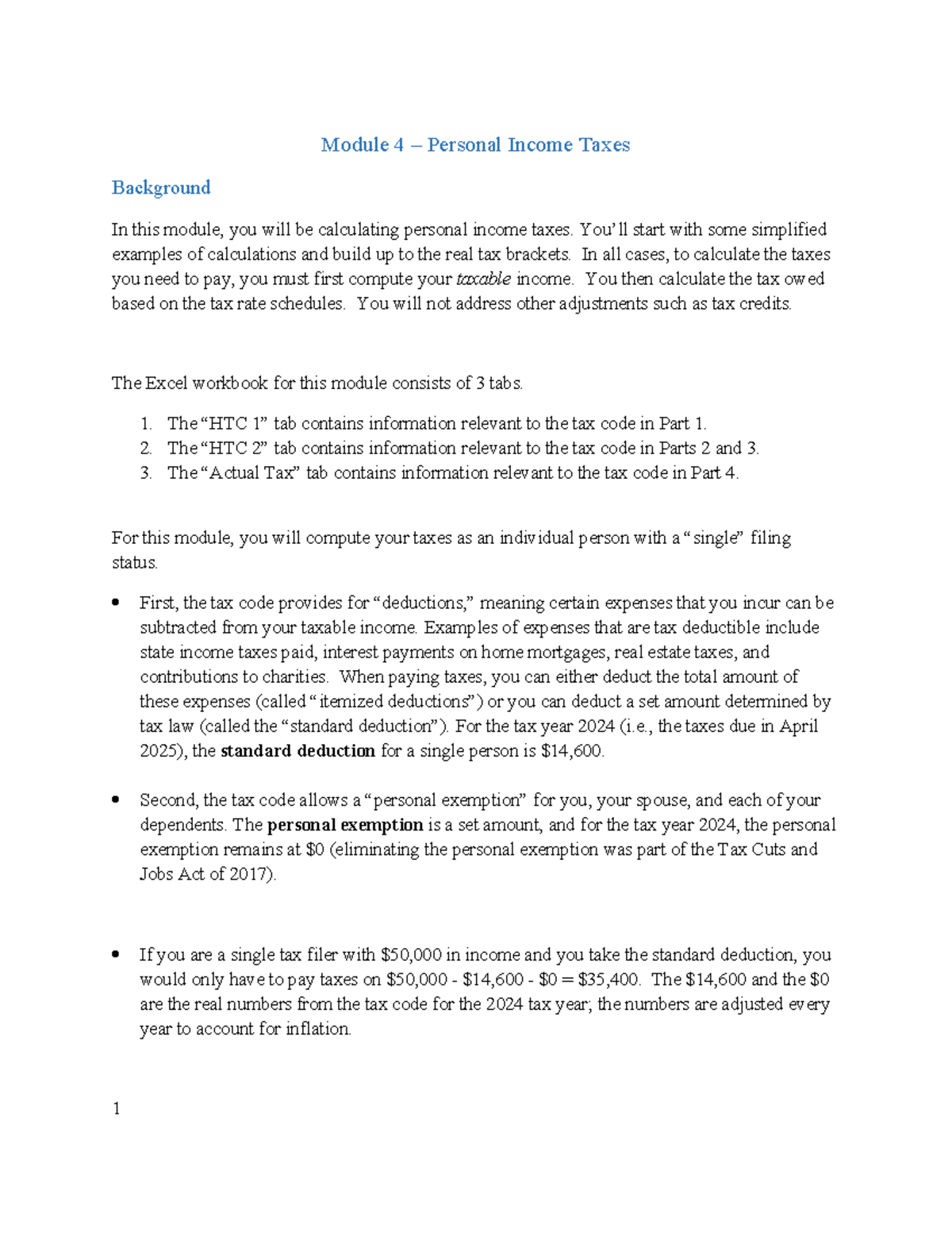 Module 4 Chapter-F2F - Workbook - Module 4 – Personal Income Taxes Background ####### In this ...