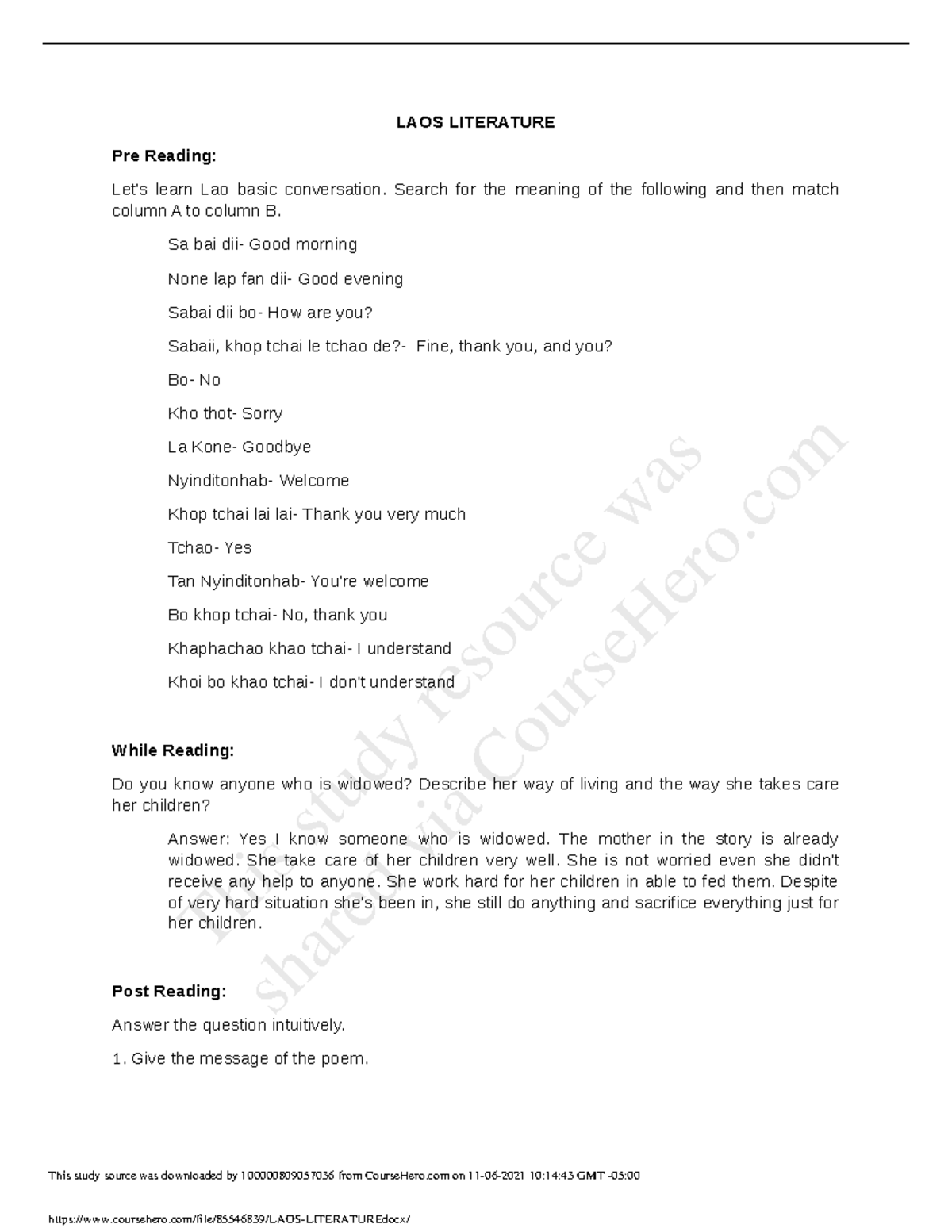LAOS Literature - Poem - BSBA Marketing Management - BatStateU - Studocu