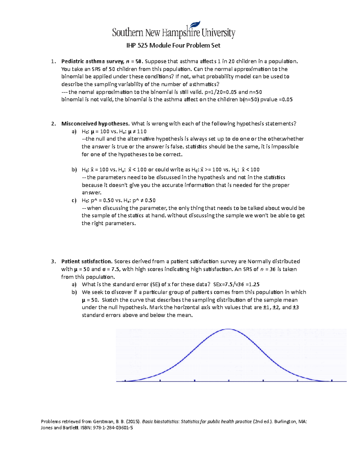 Basic Biostatics- IHP 525 Module Four Problem Set - IHP 525 Module Four ...