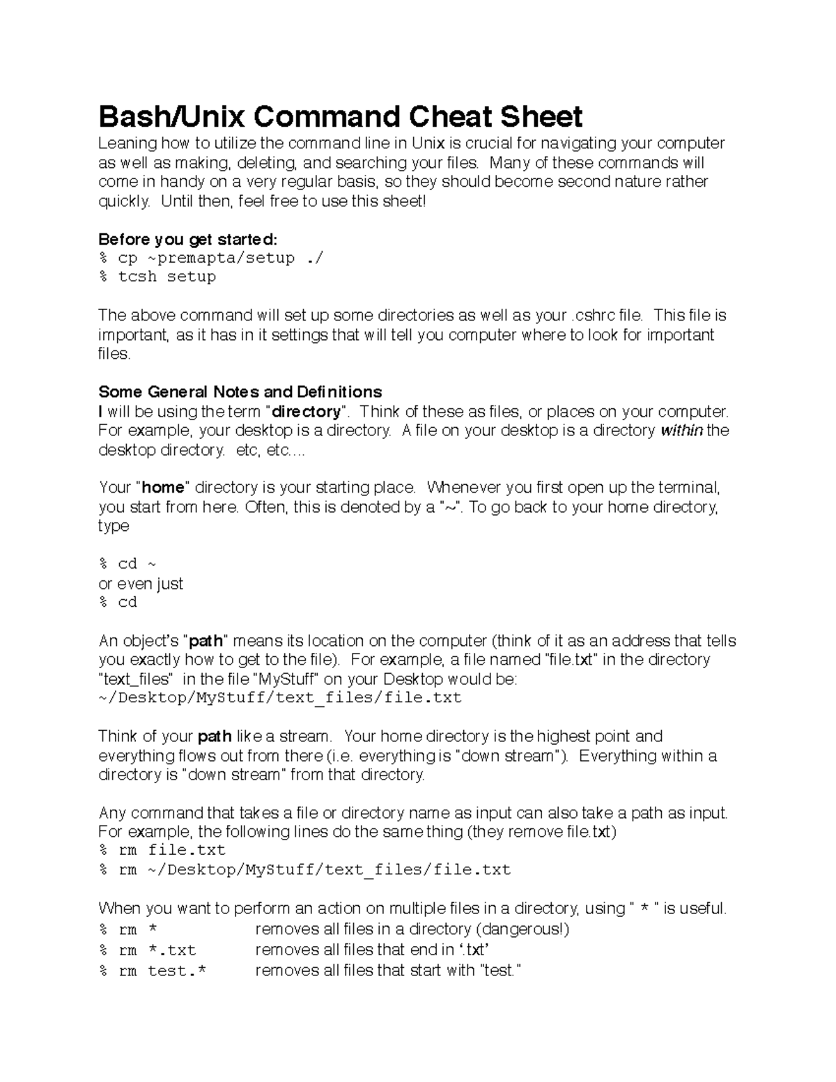 06 Unix Handout Learning How To Utilize The Unix Command Line For Making Deleting And 
