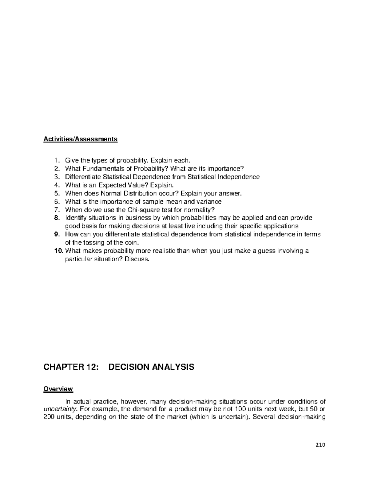 BUMA-2010 3- Management- Science IM-216-241 - Activities/Assessments ...