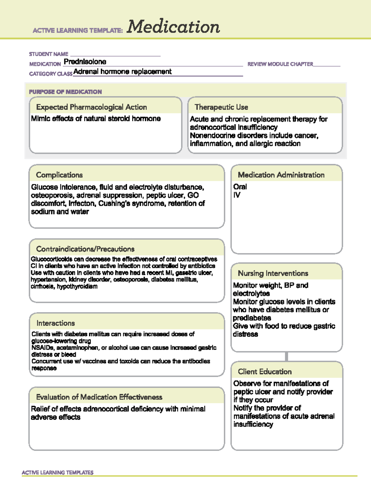 Prednisolone - Drug breakdown from the textbook - NURSE 154 - Studocu