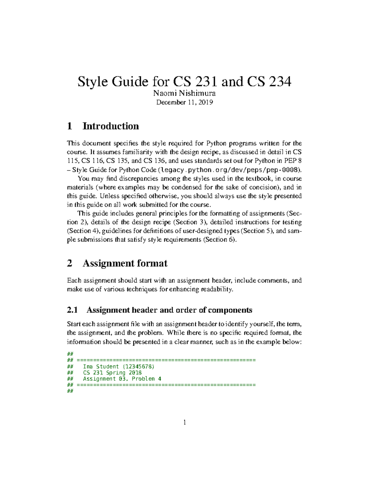 CS231-234 Style Guide - Style Guide for CS 231 and CS 234 Naomi ...