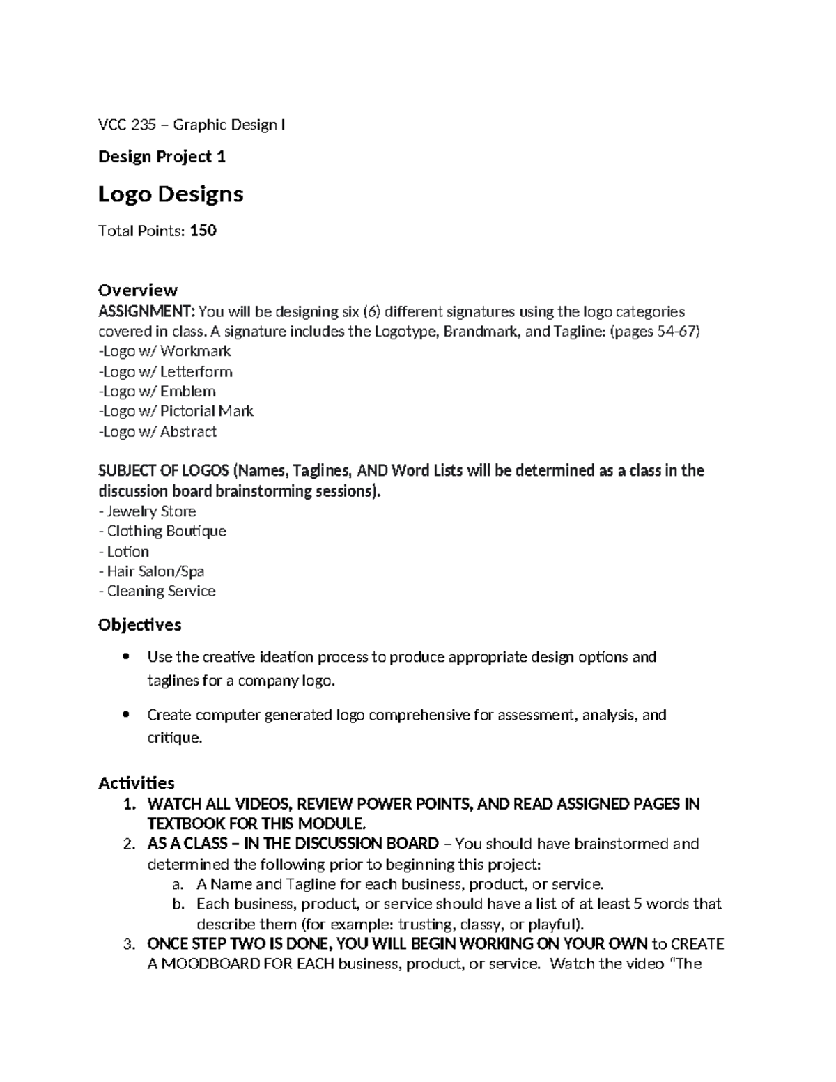 VCC 235 - Project 1 - Logo Designs - VCC 235 – Graphic Design I Design ...