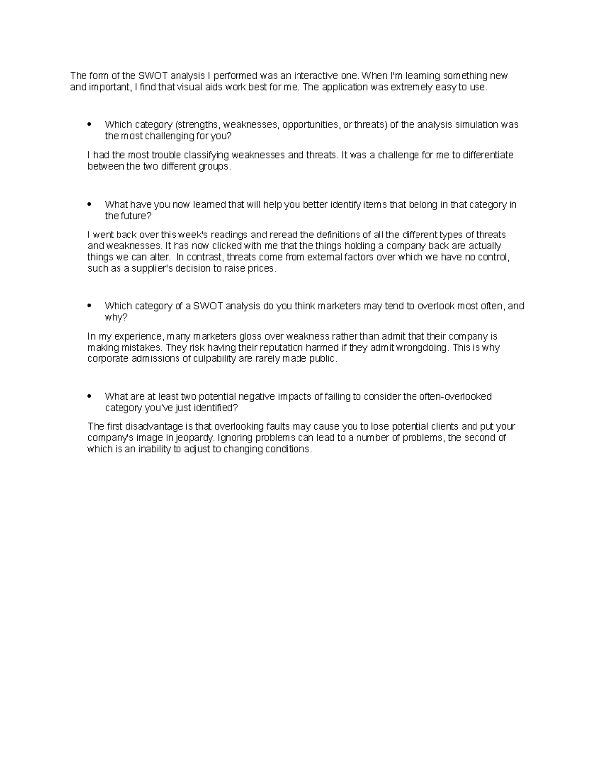 Module 6 SWOT Analysis - Coursework - The form of the SWOT analysis I ...