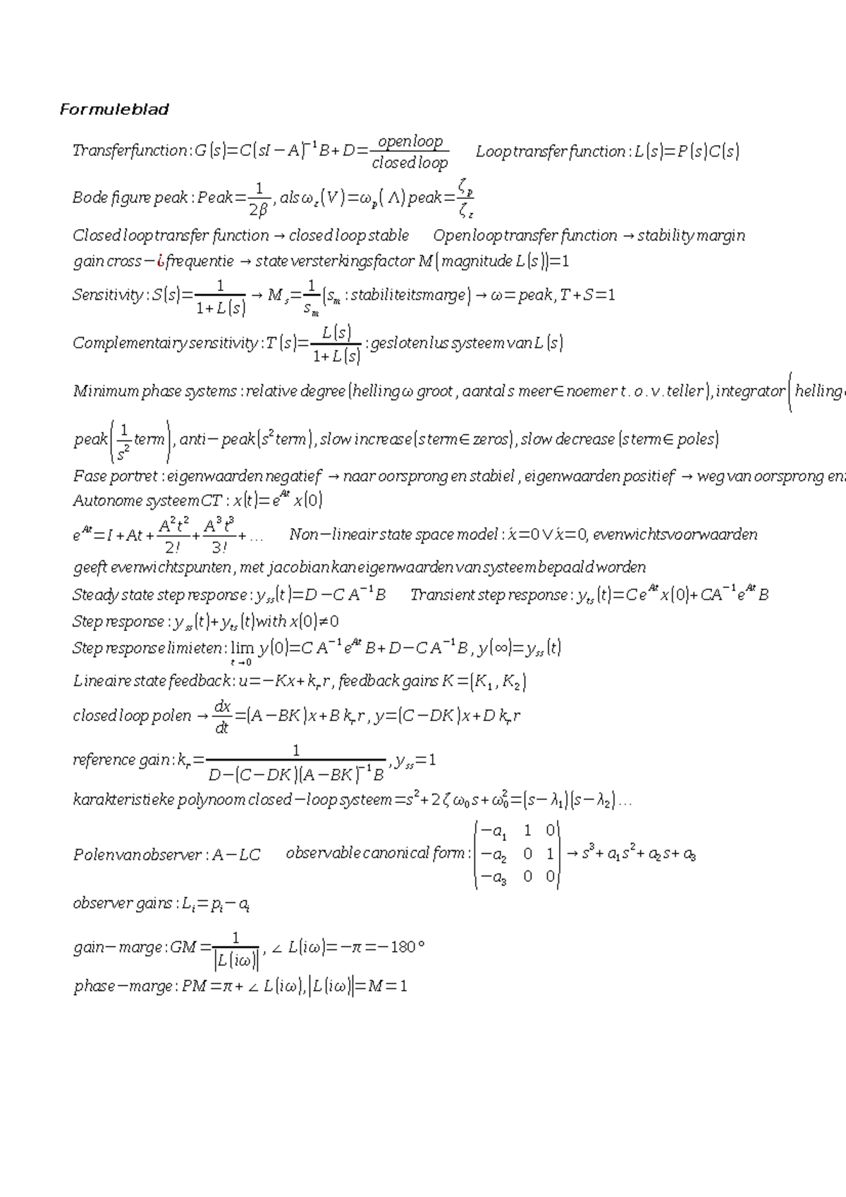 Formuleblad - belangrijke formules uit oude tentamens en oefen opgaves ...