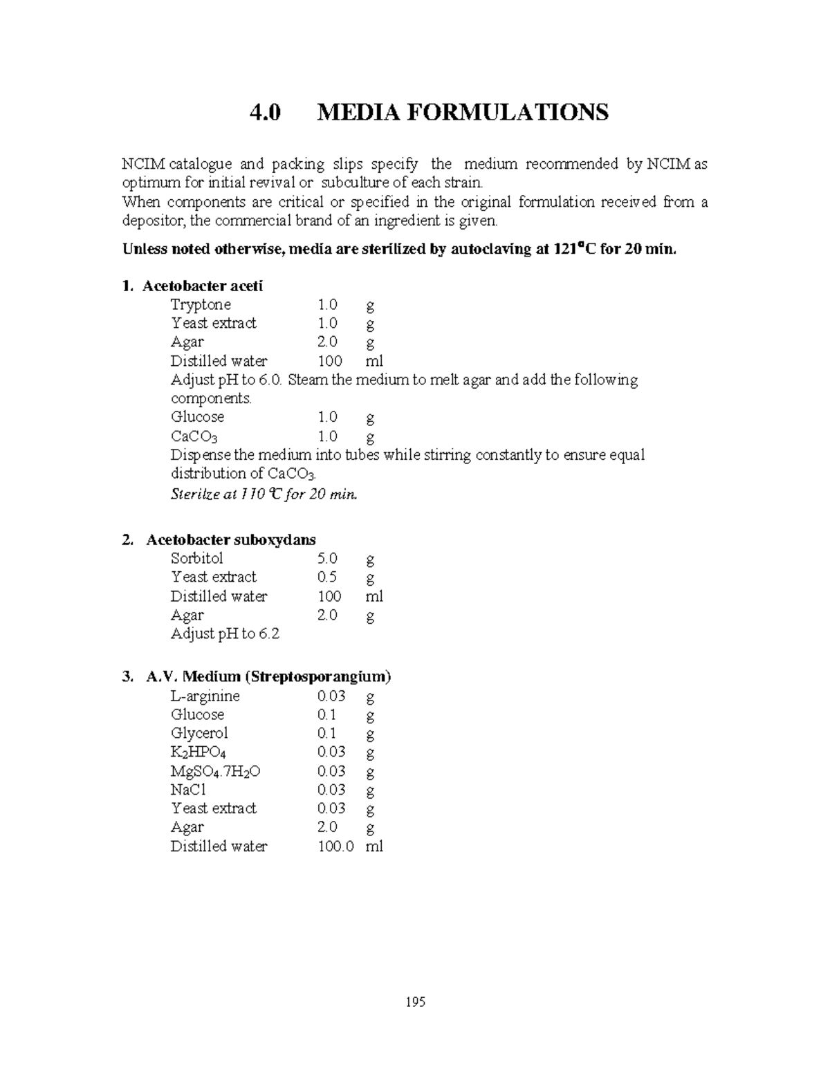 Biologiucal media formulation - 4 MEDIA FORMULATIONS NCIM catalogue and ...