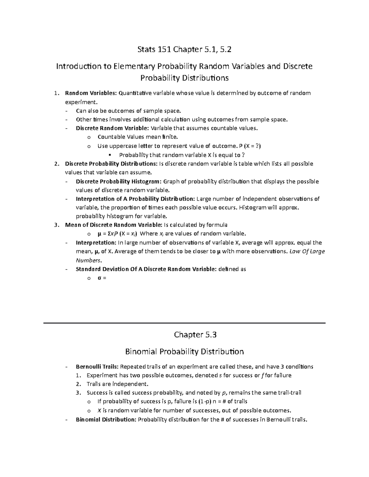 Chapter 5.1,5 - Stats 151 Chapter 5, 5. Introduction to Elementary ...